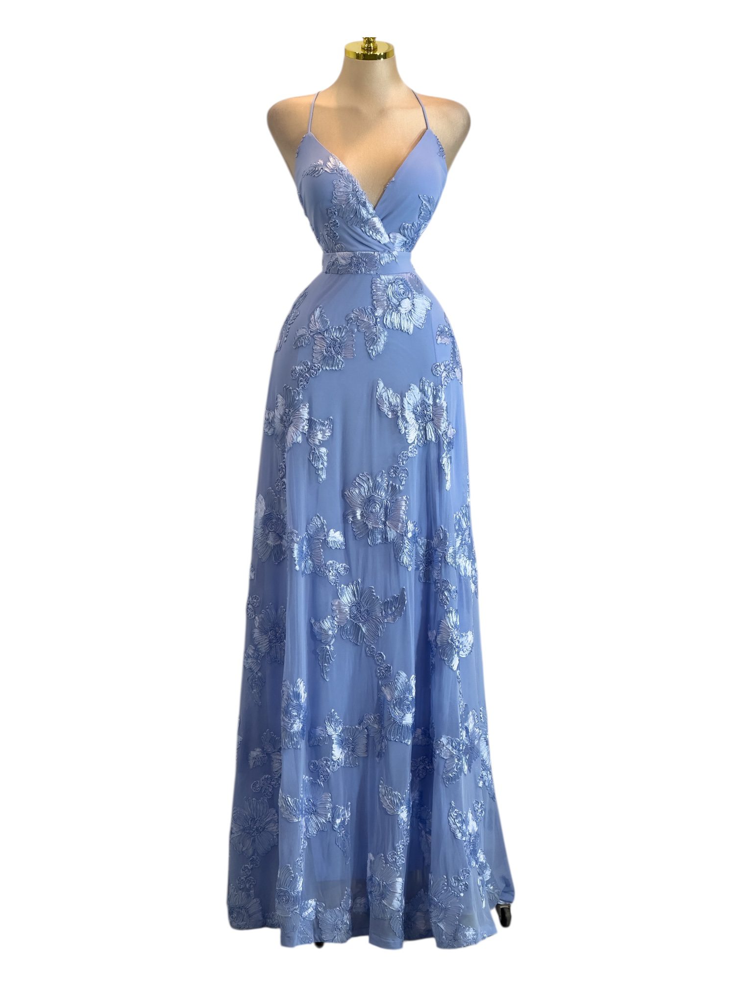 Vestido Azul Con Encaje Floral – Divazza