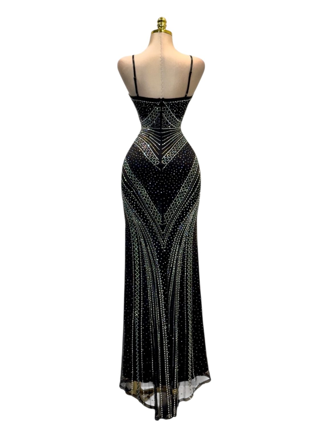 Vestido Negro Con Pedrería Y Escote Corazón – Divazza