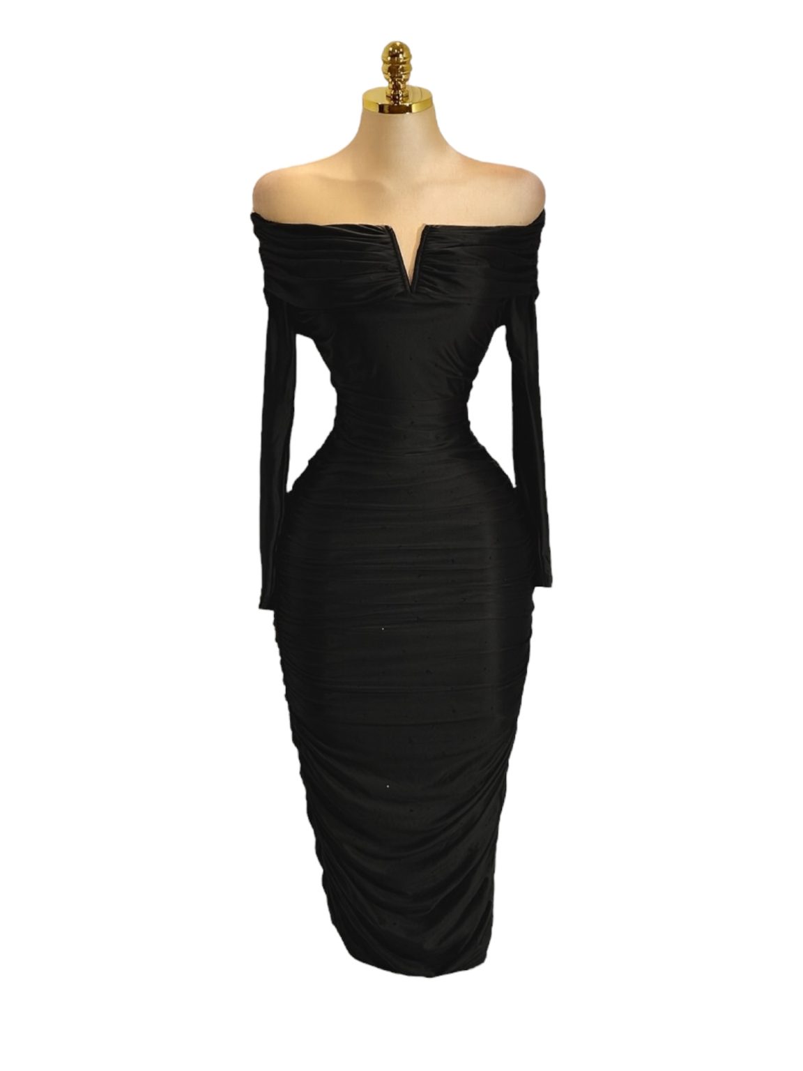 Vestido Negro Con Piedras Y Mangas Largas – Divazza