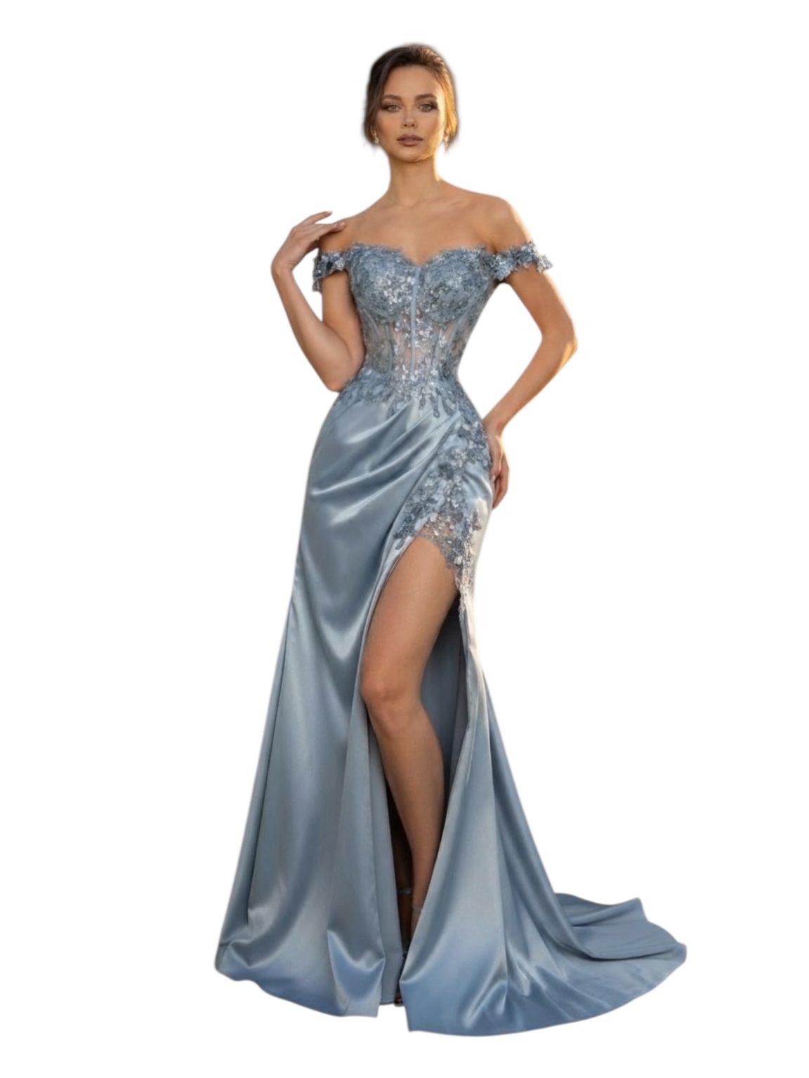 Vestido Azul Con Encaje – Divazza